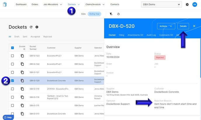 Update a Rejected Docket - Web View